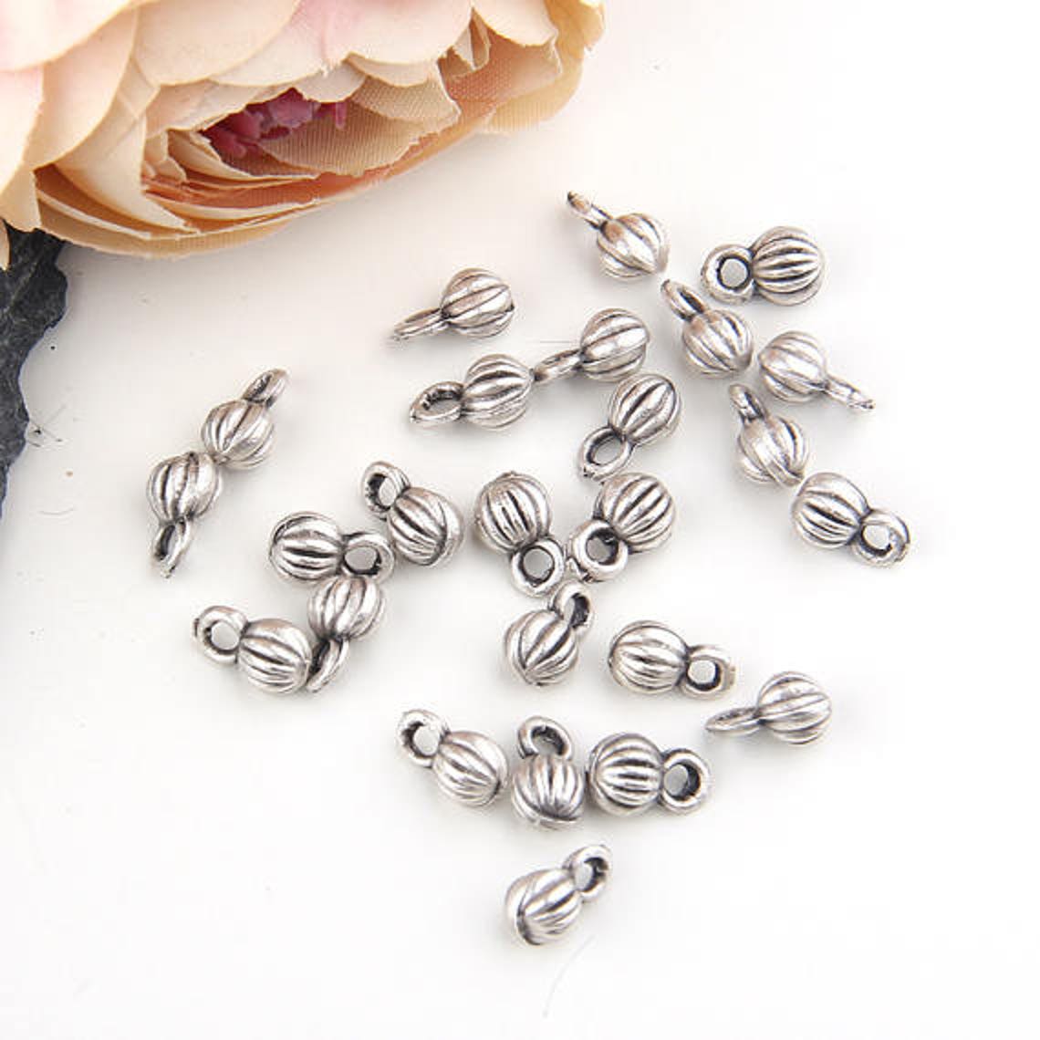 Tiny Striped Silver Charms / Mini Charms / Mini Silver Charms / Drop ...