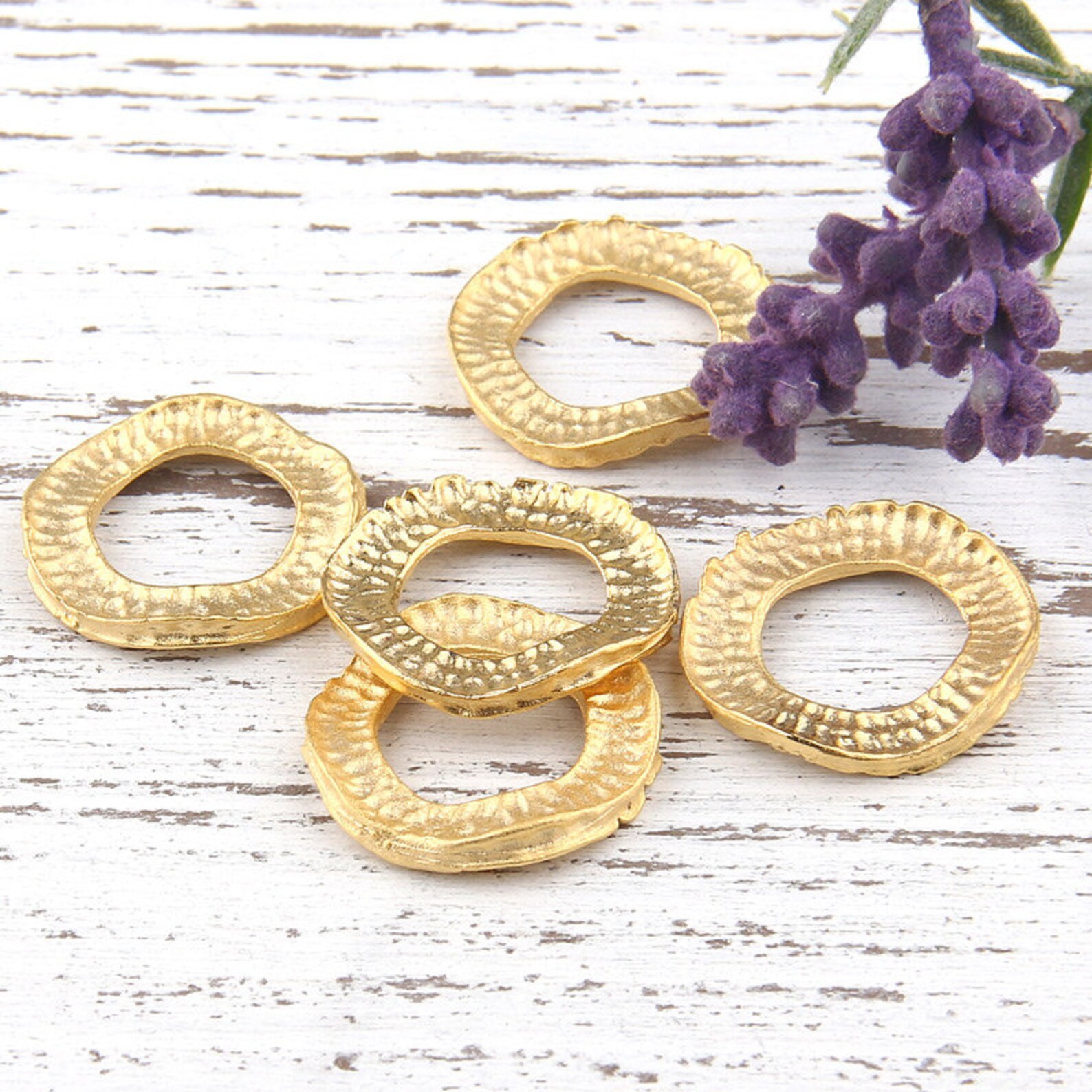 Textured Gold Loops, Links, Connectors, Large Jump Rings, Closed Large ...