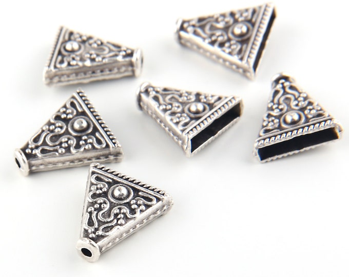 Silver Triangle Cord Ends / Mini Tassel Caps, 14 Mm, 6 Pieces // SF-069 ...