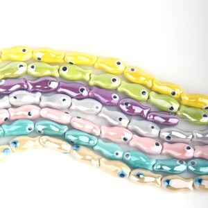 3 Ceramic Fish Beads, Ceramic Evil Eye Beads, Fish Beads, Handmade ...