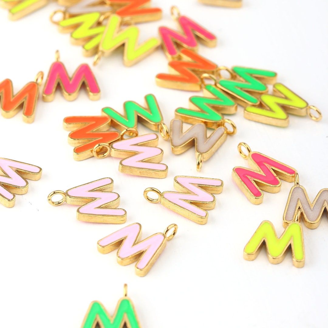 1 Letter M Charm, Enamel Letter Charms, Enamel Alphabet Charms, Letter ...