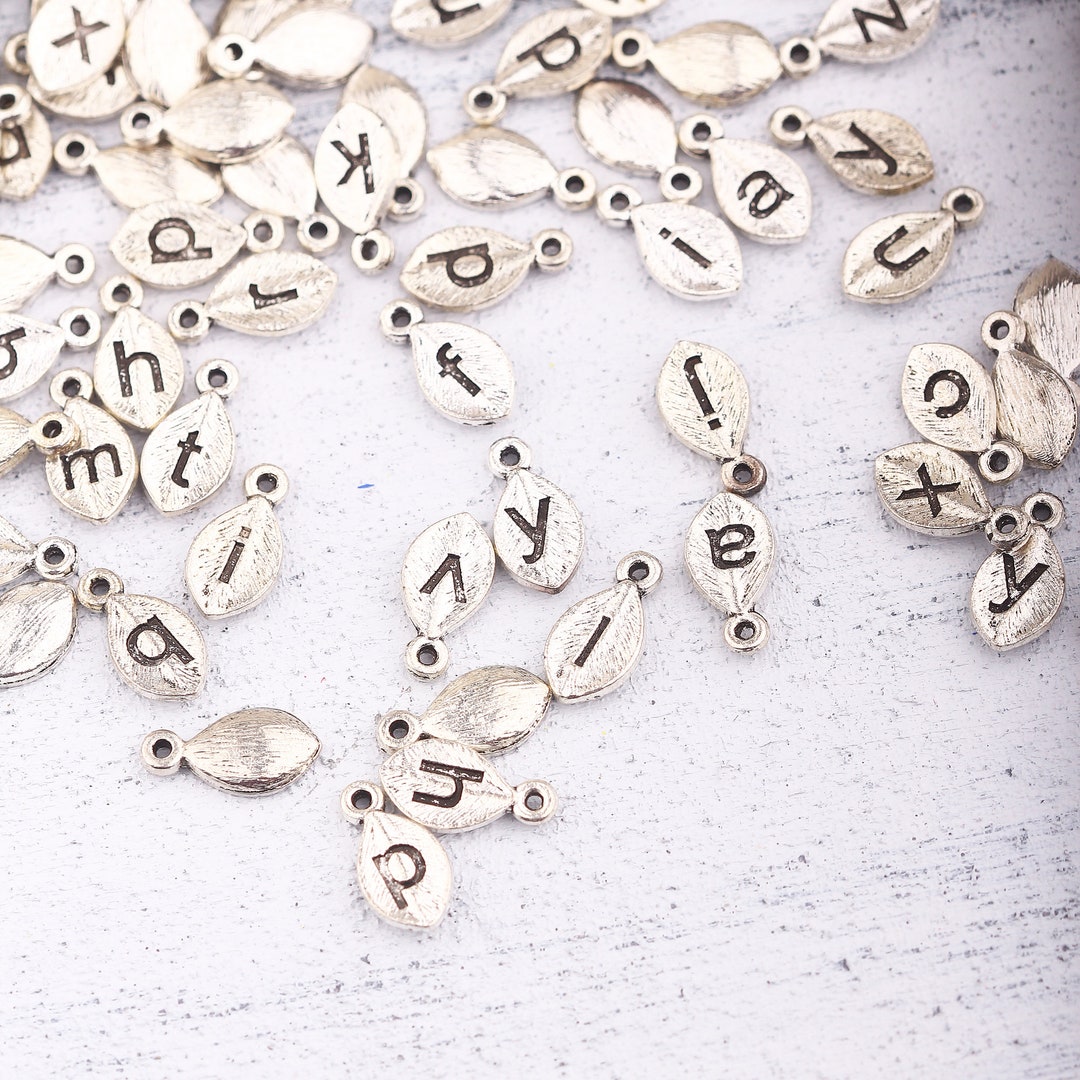 Pewter Alphabet Charms, Mini Letter Charms, Letter Initial Charms, Leaf ...