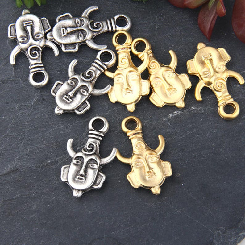 Gold, Tribal Mask Pendant Charm, Ethnic Mask Charm, Mask Charm, Mask ...