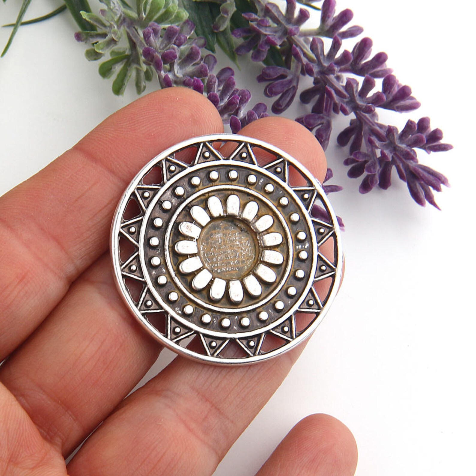 Silver, Tribal Sun Disc Pendant, Sun Disc, Disc Pendant, 1 Piece // SP ...
