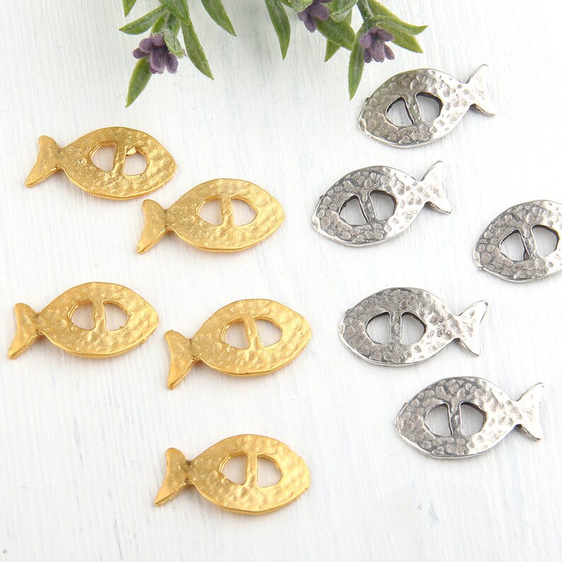 Silver Fish Slider, Bracelet Slider Beads, Organic Curved Fish Slider ...