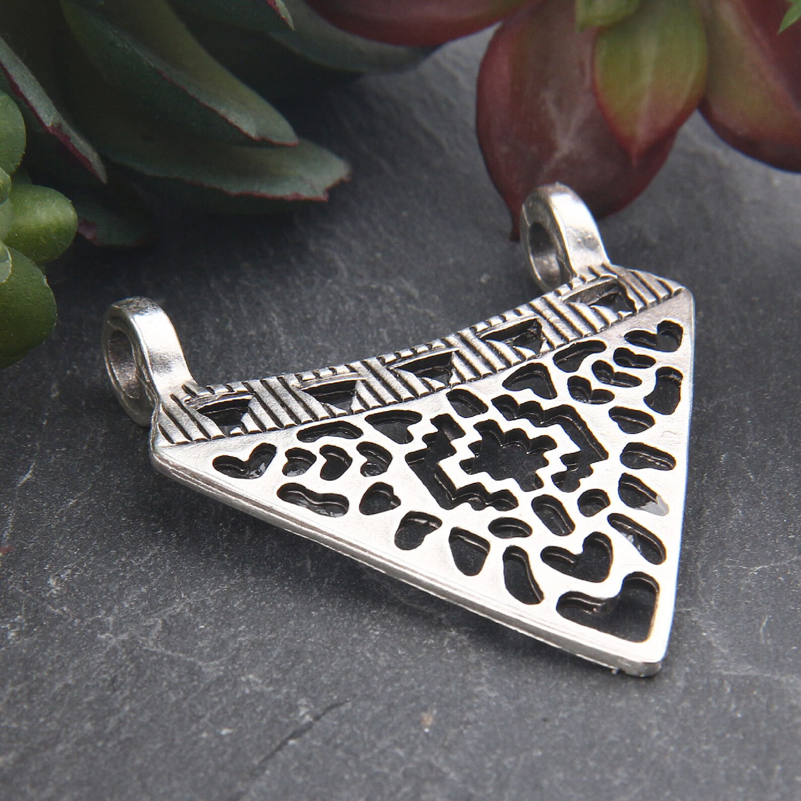 1 Silver Fretwork Tribal Cut-out Pattern Pendant, Tribal Triangle ...