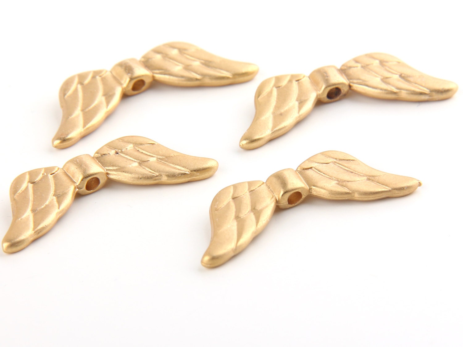 Angel Feather Wing Bead Sliders, Matte Gold Plated, 4 Pieces // GB-126 ...