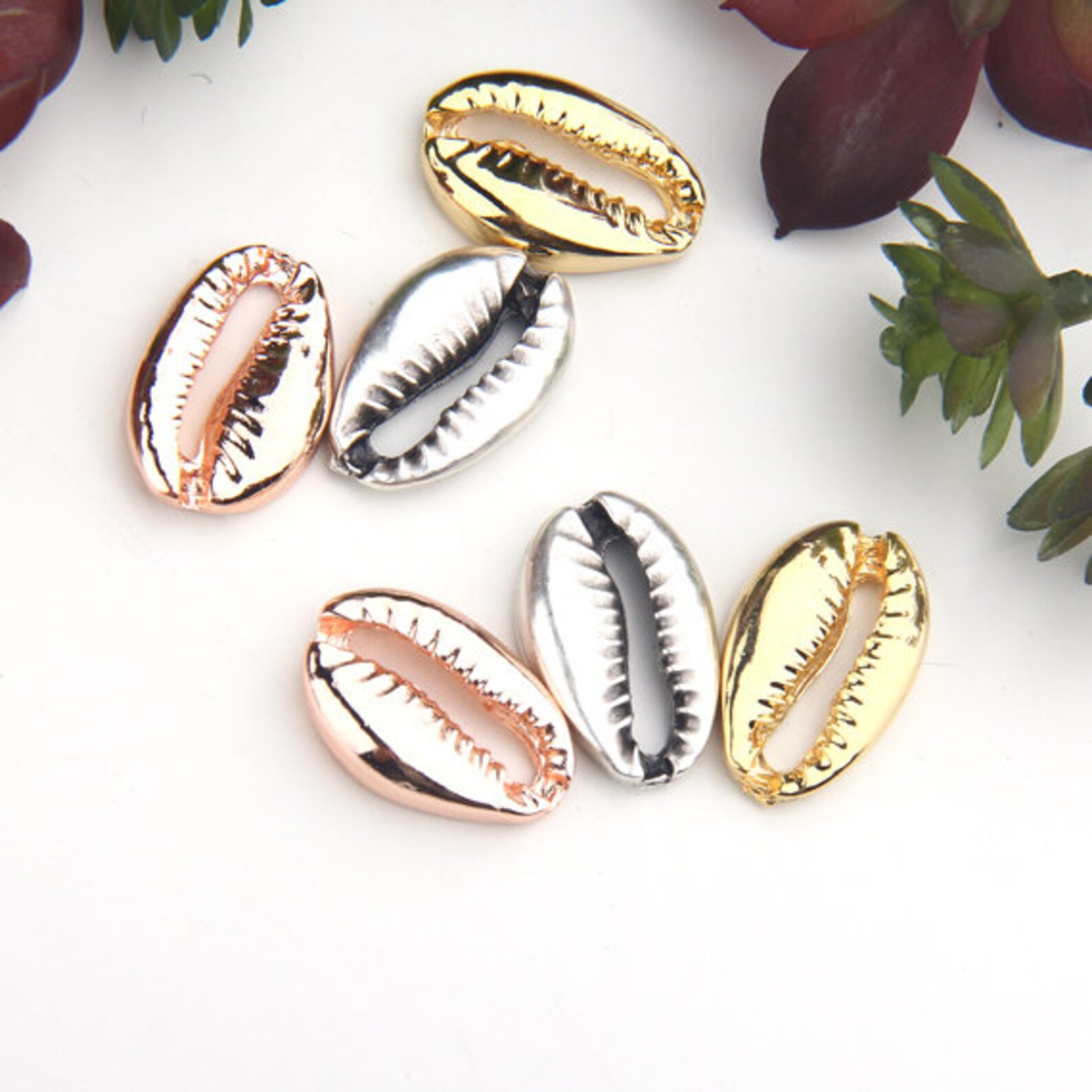 Shiny Gold, Metal Cowrie Shell Connector, Beach Jewelry, Shell Charms ...