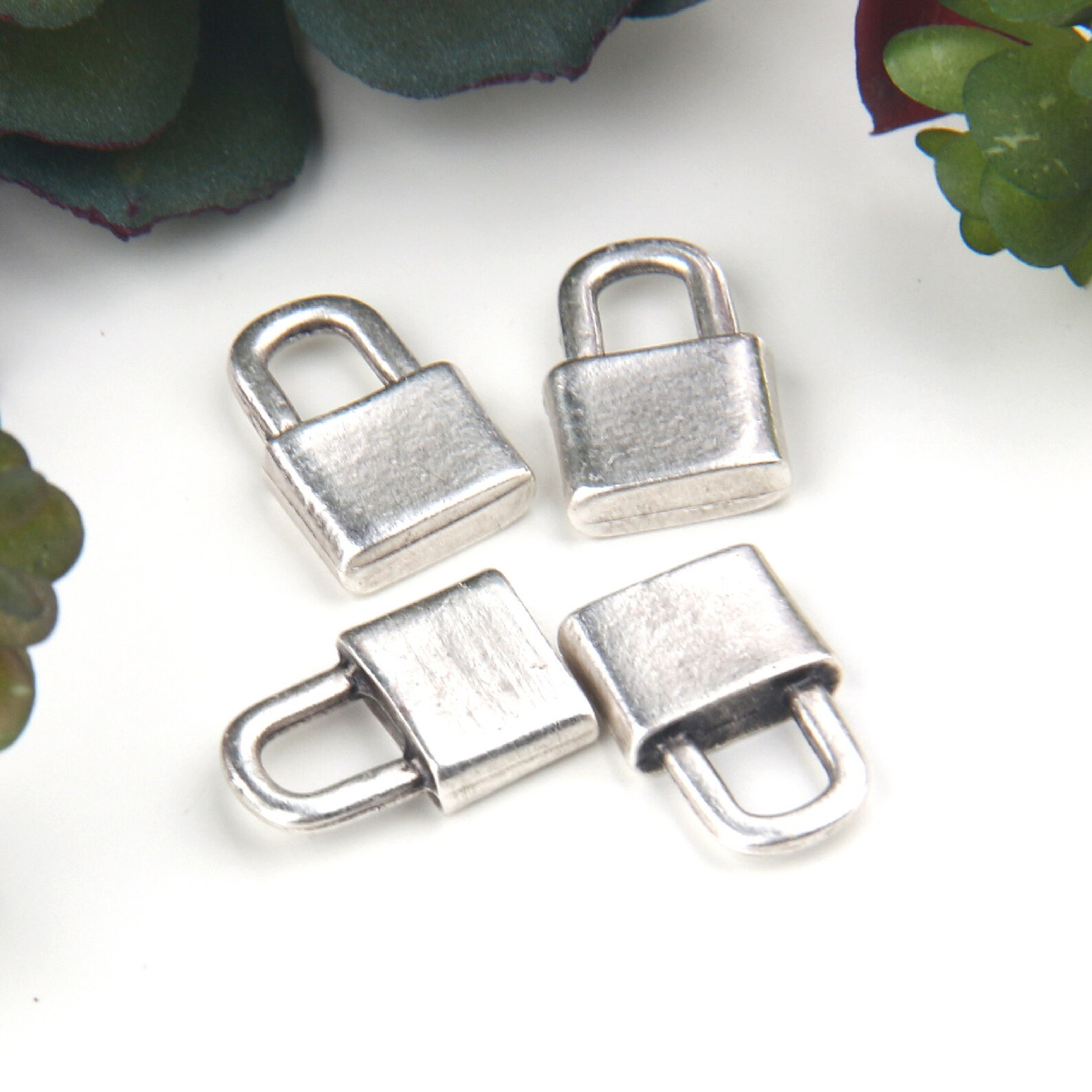 Silver Small Lock Charms Plain Lock Charms 4 pcs // SCh-190 | Etsy
