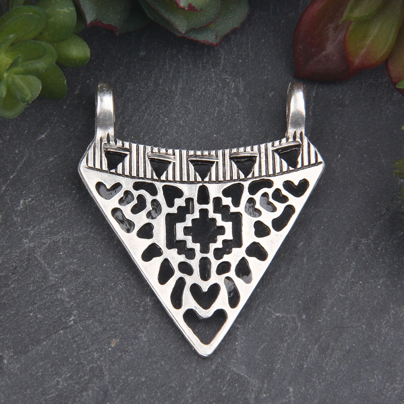 1 Silver Fretwork Tribal Cut-out Pattern Pendant, Tribal Triangle ...