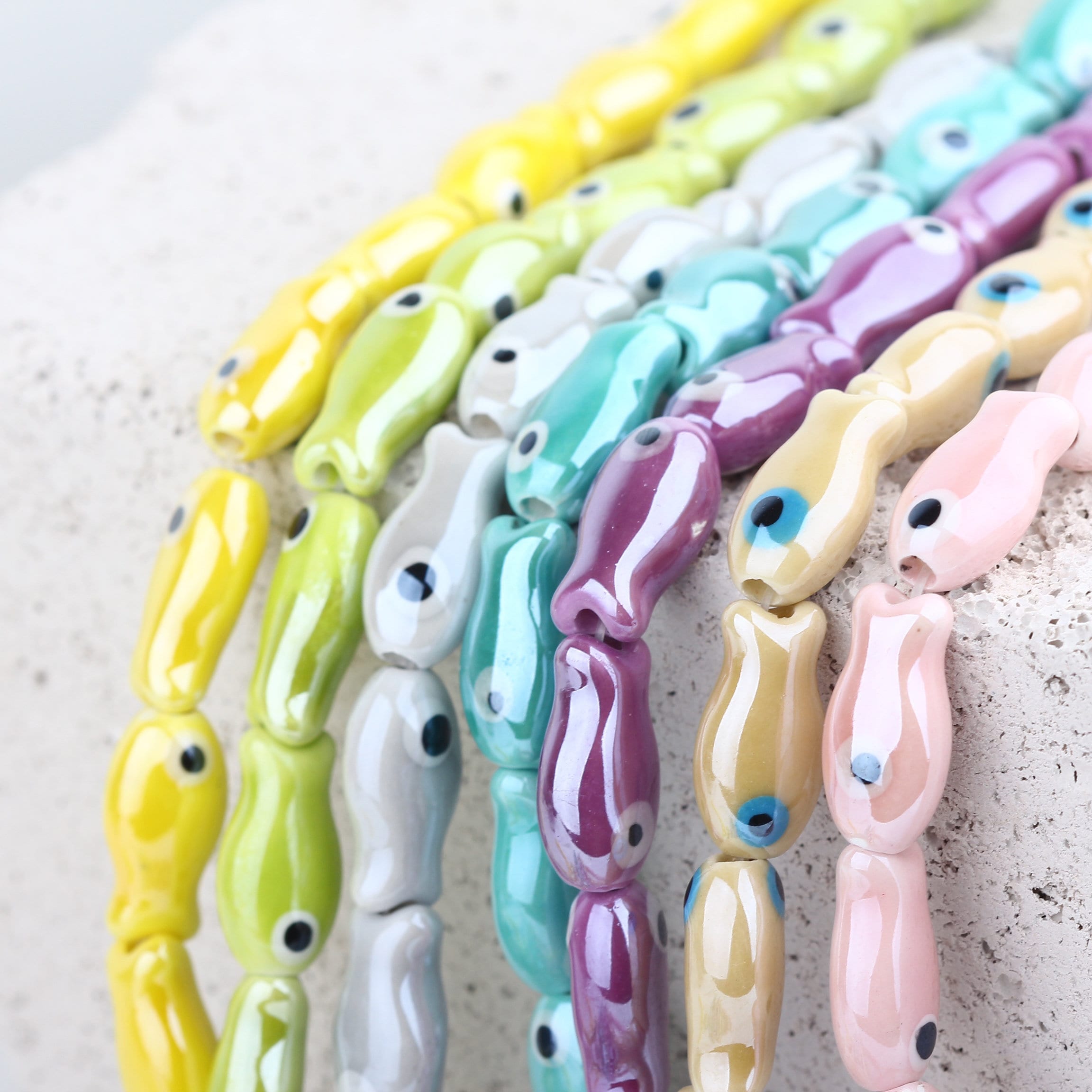 3 Ceramic Fish Beads, Ceramic Evil Eye Beads, Fish Beads, Handmade ...