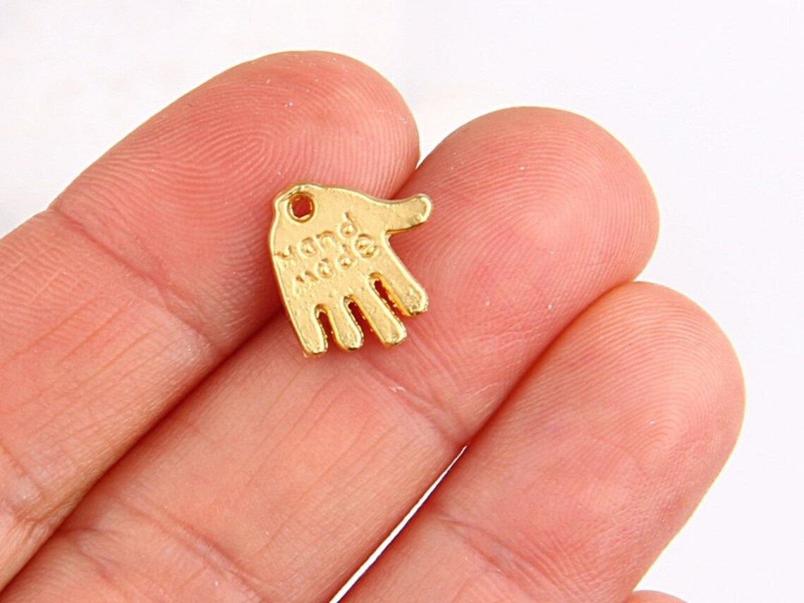 Gold Handmade Stamped Hand Charms, Name Tag Charms, 10 Pieces - Jewelry ...