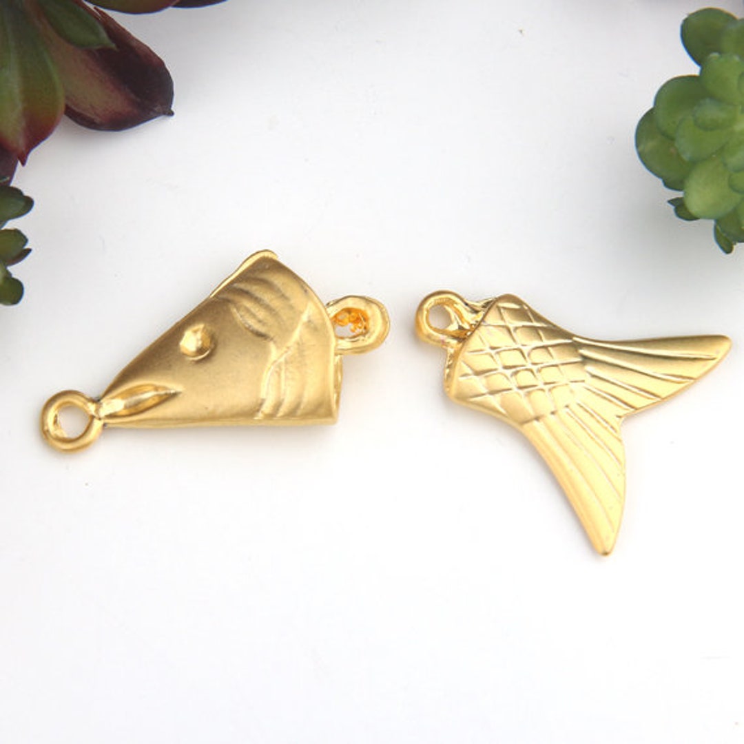 Gold Worry Fish Pendant, Double Sided 2 Segment Fish Pendant, 1 Set ...
