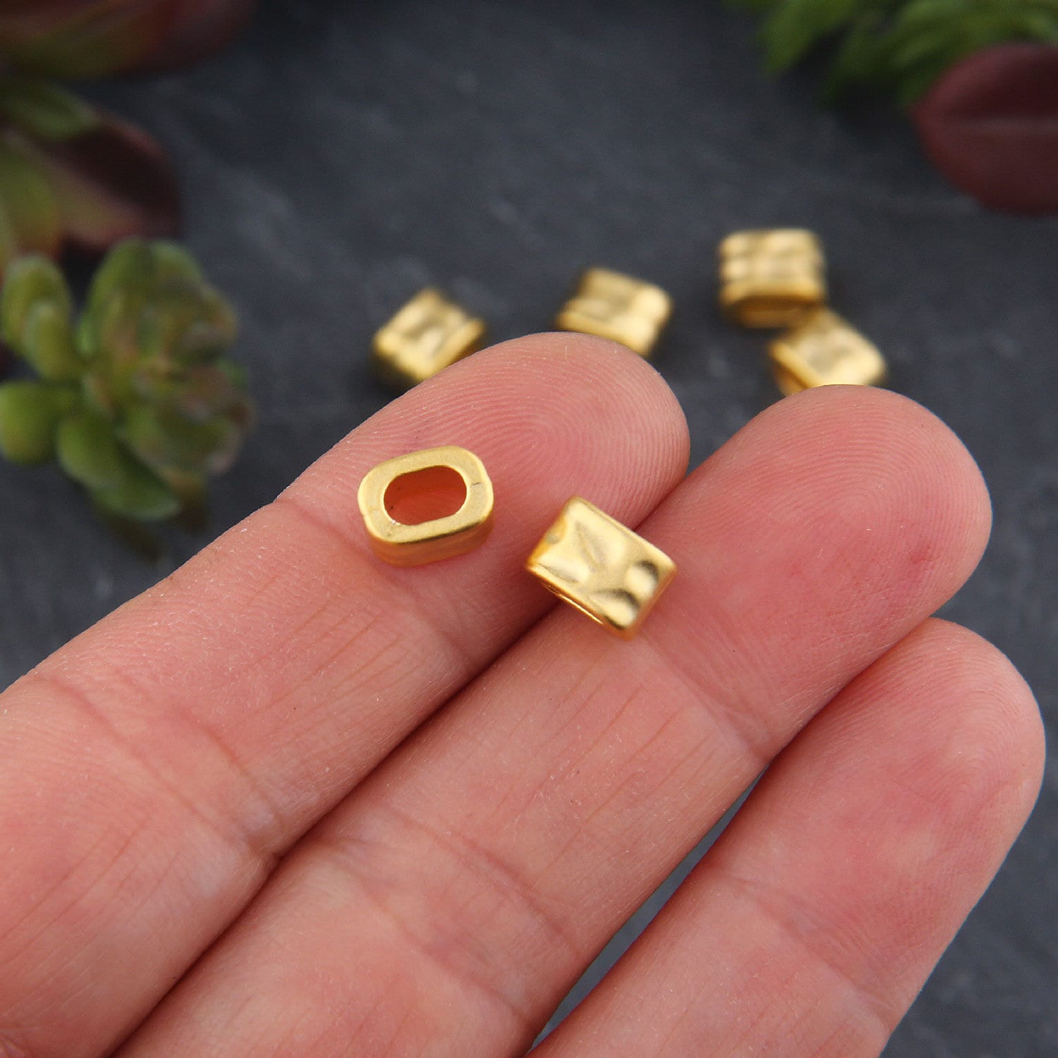 8 Hammered Gold Bead Sliders Cord Sliders Ribbon Spacers - Etsy