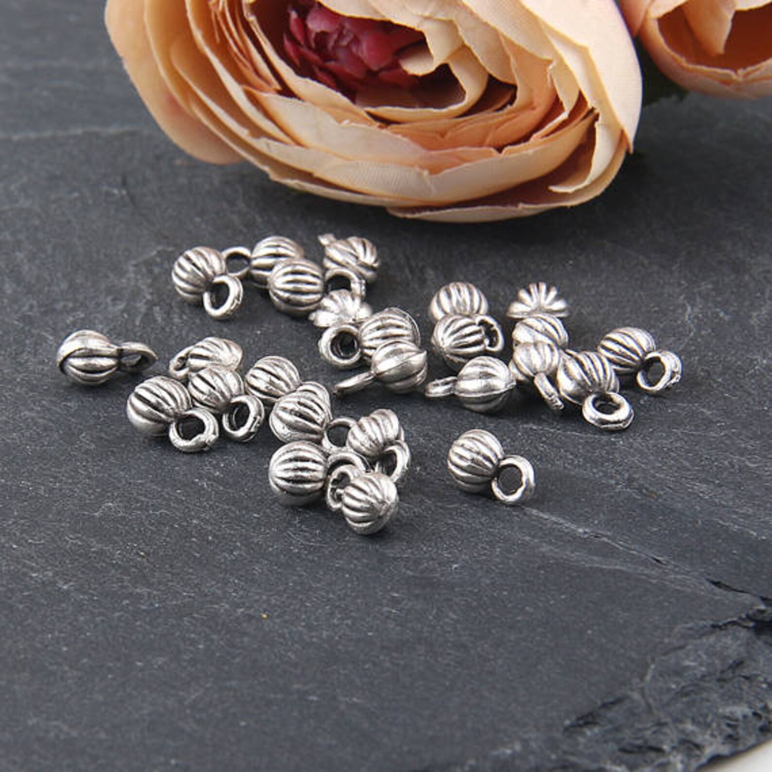 Tiny Striped Silver Charms / Mini Charms / Mini Silver Charms / Drop ...