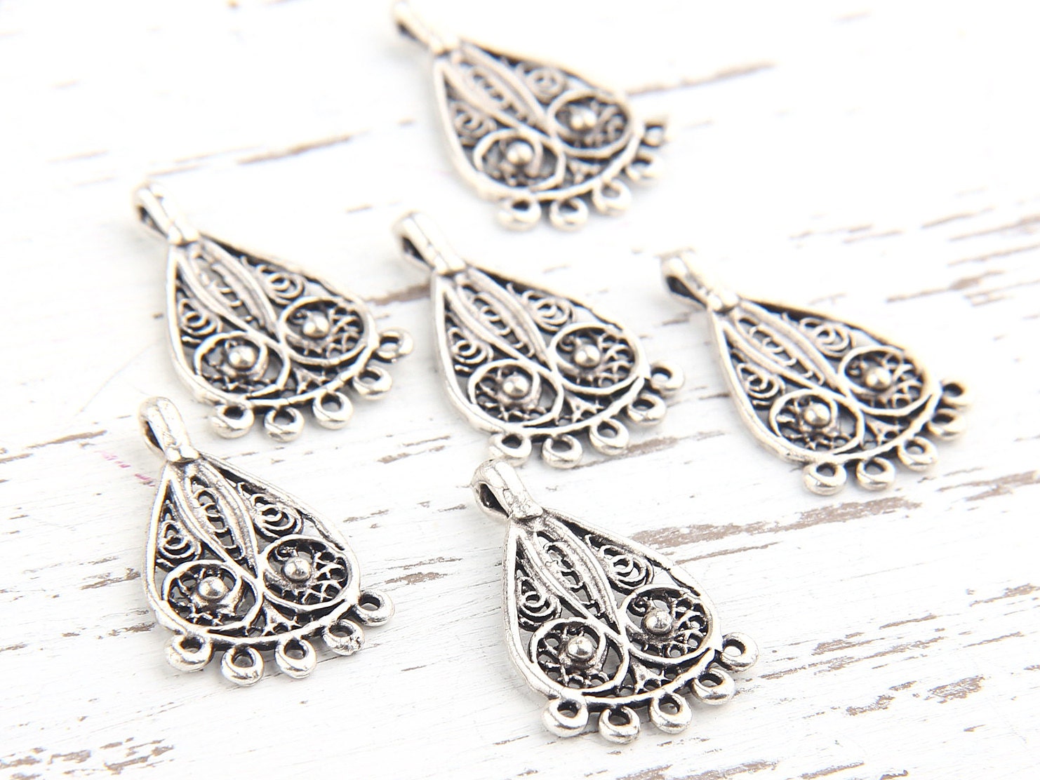 Antique Silver Mini Filigree Earring Dangle Connectors 6 | Etsy