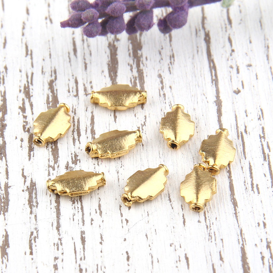 10 Mini Edged Smooth Beads, Gold Metal Beads, 22k Matte Gold Plated ...