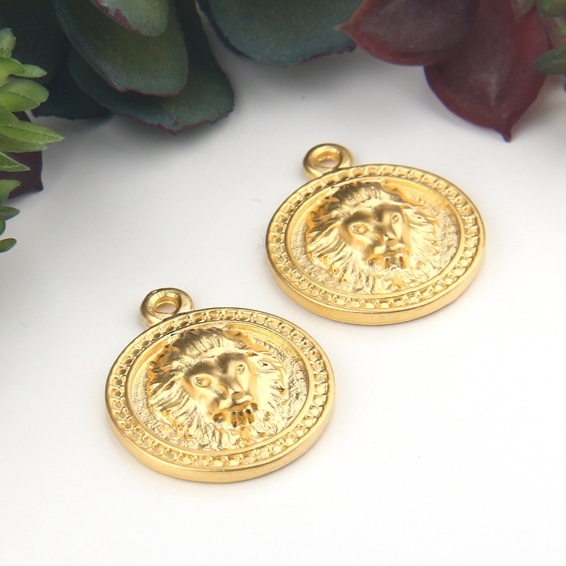 Gold Puffed Lion Medallion Pendants Gold Medallion Jewelry | Etsy
