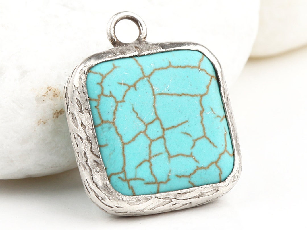 Square Turquoise Pendant Silver Plated 1 Piece // SPP-107 - Etsy