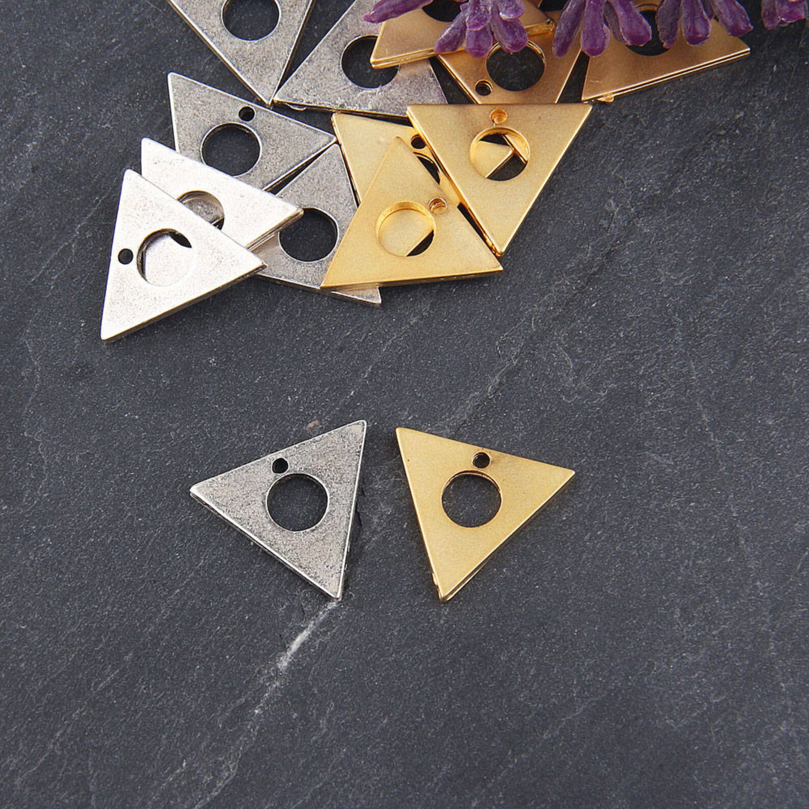 Gold, Mini Triangle Charms, Triangle Dangles, Geometric Charms, 8 ...
