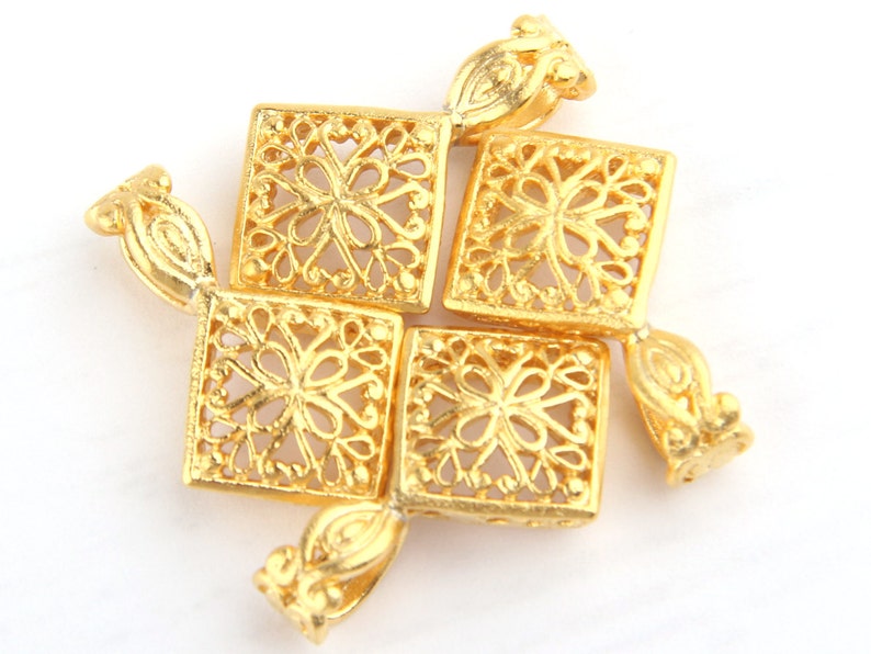 Matte Gold Fretwork Square Bail Charm Pendant 4 Pieces // - Etsy