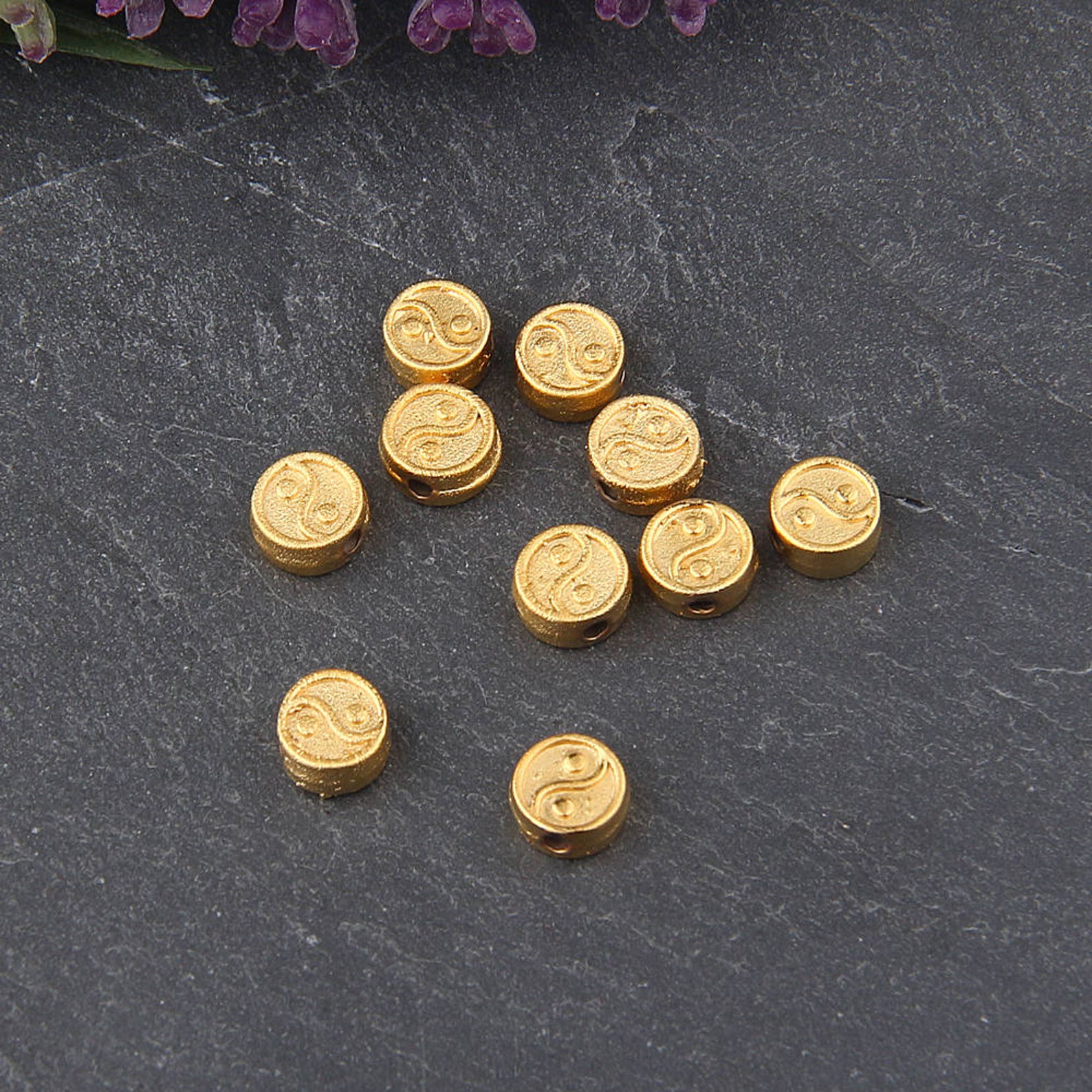 Gold Ying/yang Beads, Flat Ying/yang Beads, Double Sided, 10 Pcs // GB ...
