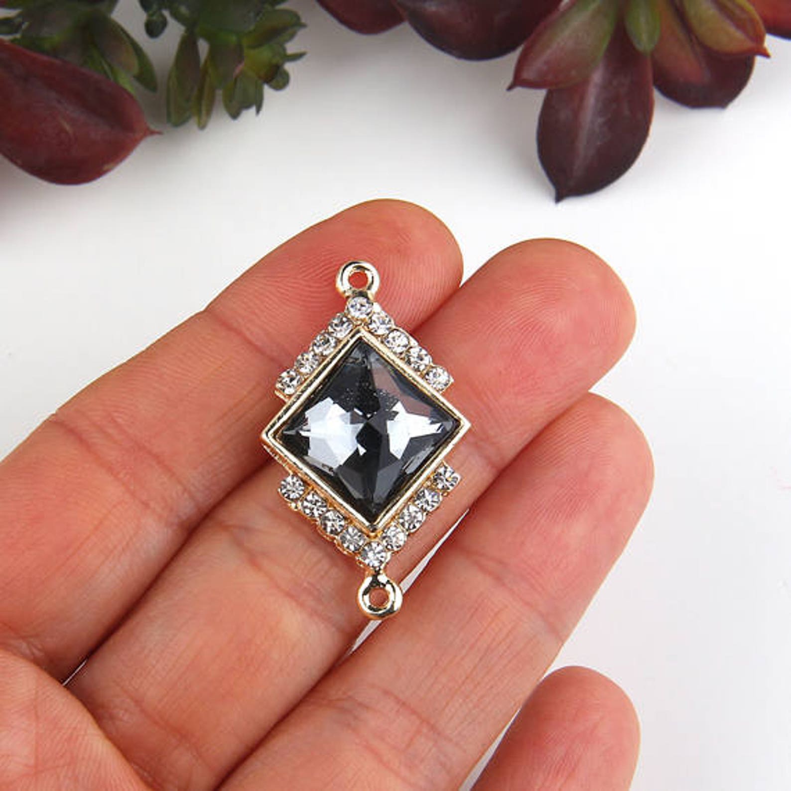 Gray, Diamond Shaped Glass Crystal Connector, Gold Tone, Crystal ...