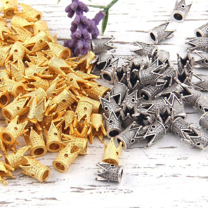 Textured King Crown Bead Caps, Crown Shaped Cones, Mini Tassel Caps, 8 ...