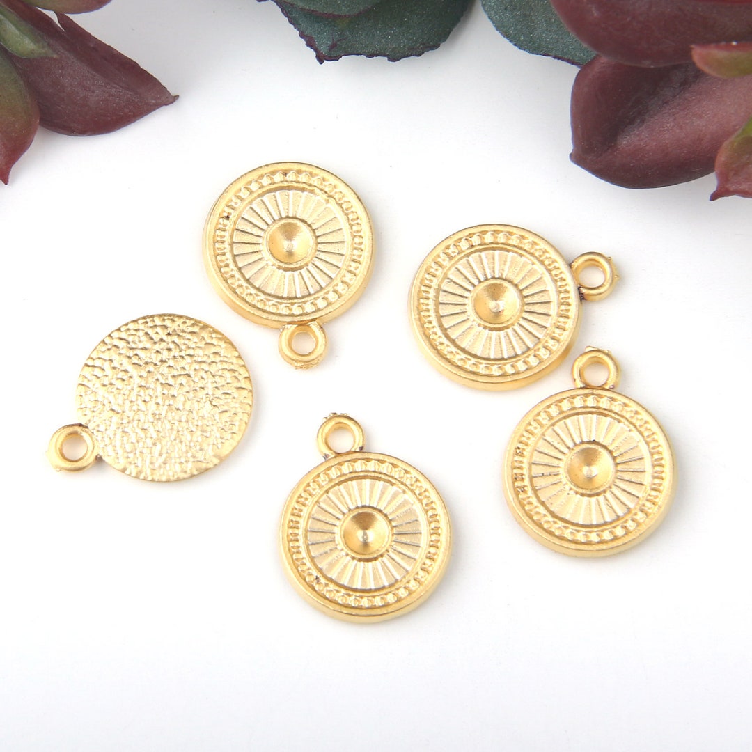 Gold, Round Textured Mini Drop Charms, Jewelry Findings, Metal Charms ...