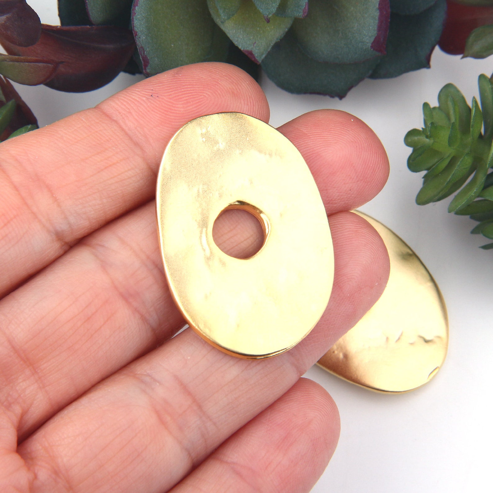 2 Large Gold Oval Flat Disc Connector Organic Disc Connector - Etsy