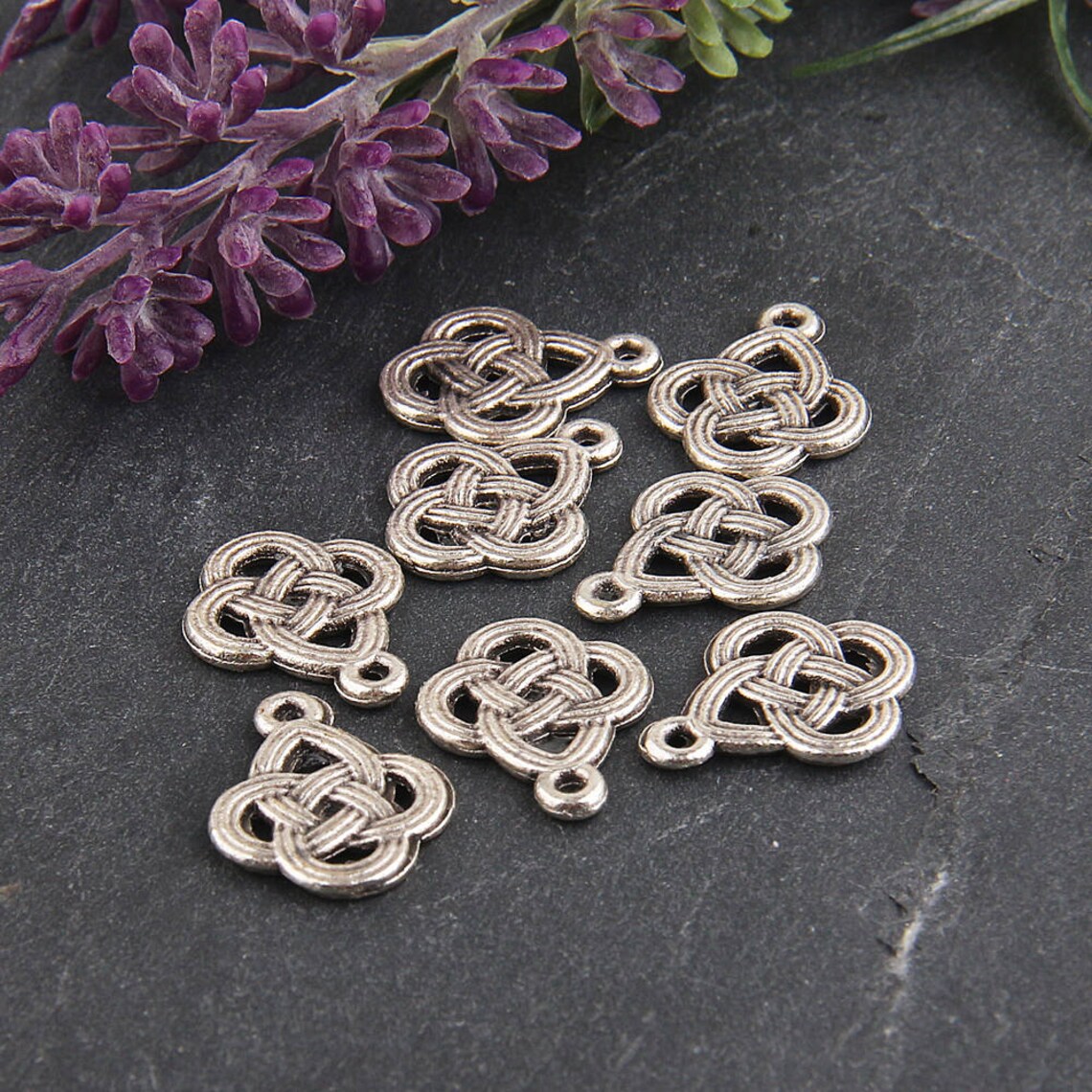 Silver, Chinese Knot Charms, Symbolic Charms, Charm Findings, 8 Pieces ...