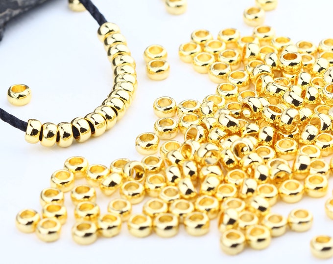 5mm Gold Beads, Mini Slider Beads, Mini Bracelet Beads, Mini Spacer ...