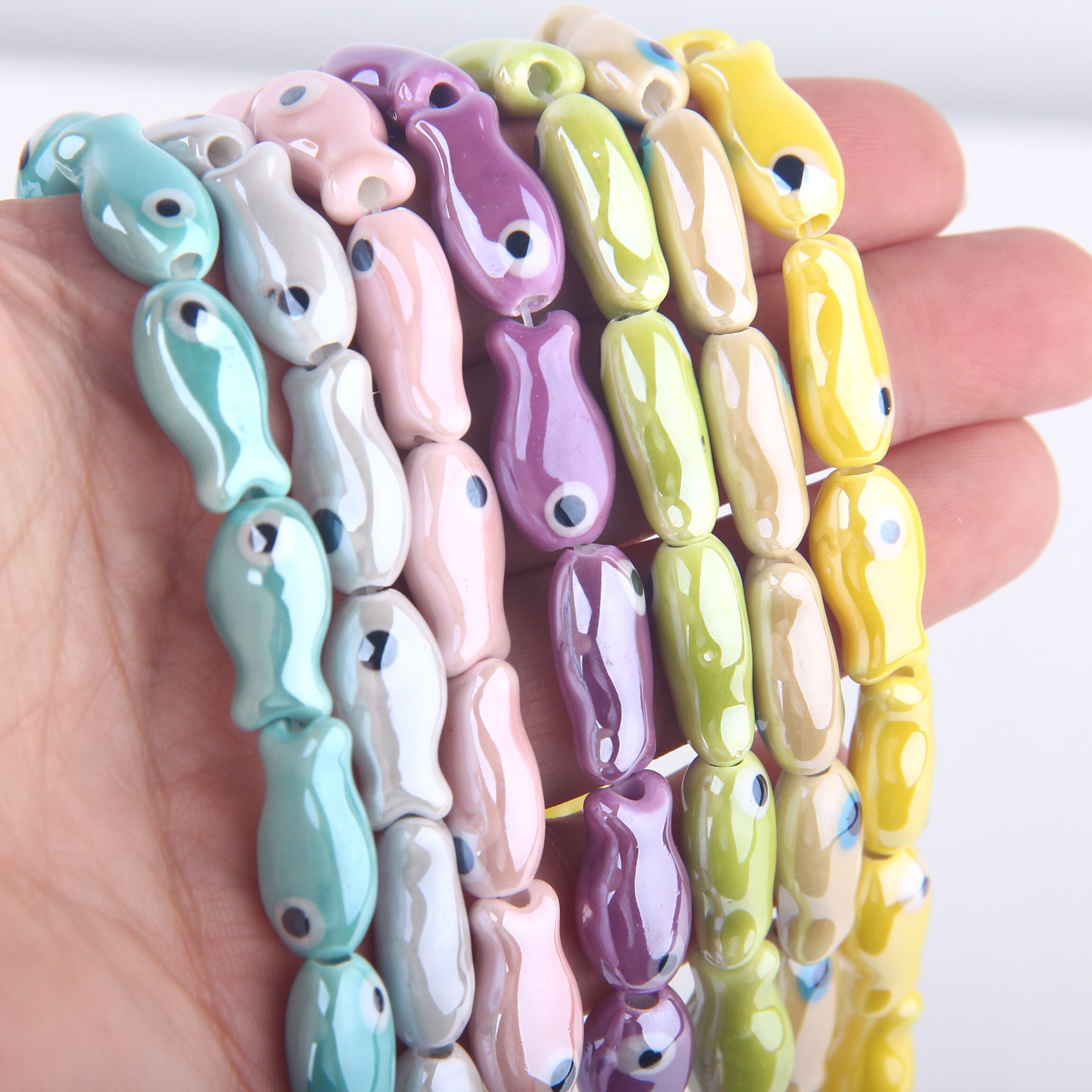 3 Ceramic Fish Beads, Ceramic Evil Eye Beads, Fish Beads, Handmade ...