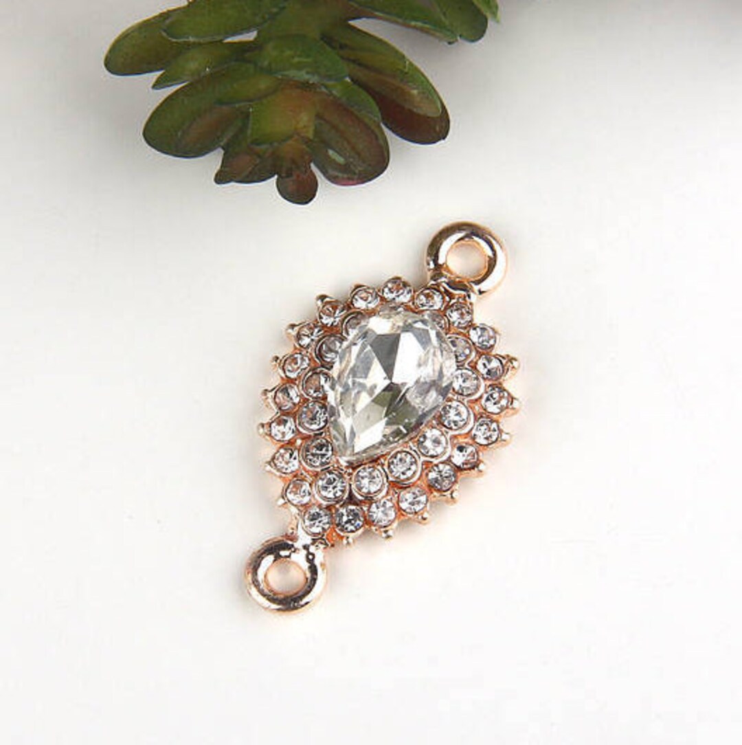 Clear, Teardrop Shaped Glass Crystal Connector, Gold Tone, Crystal ...