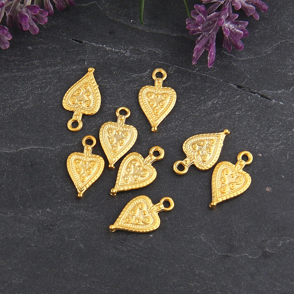 Gold Ethnic Patterned Heart Charms Mini Heart Charms Gold | Etsy