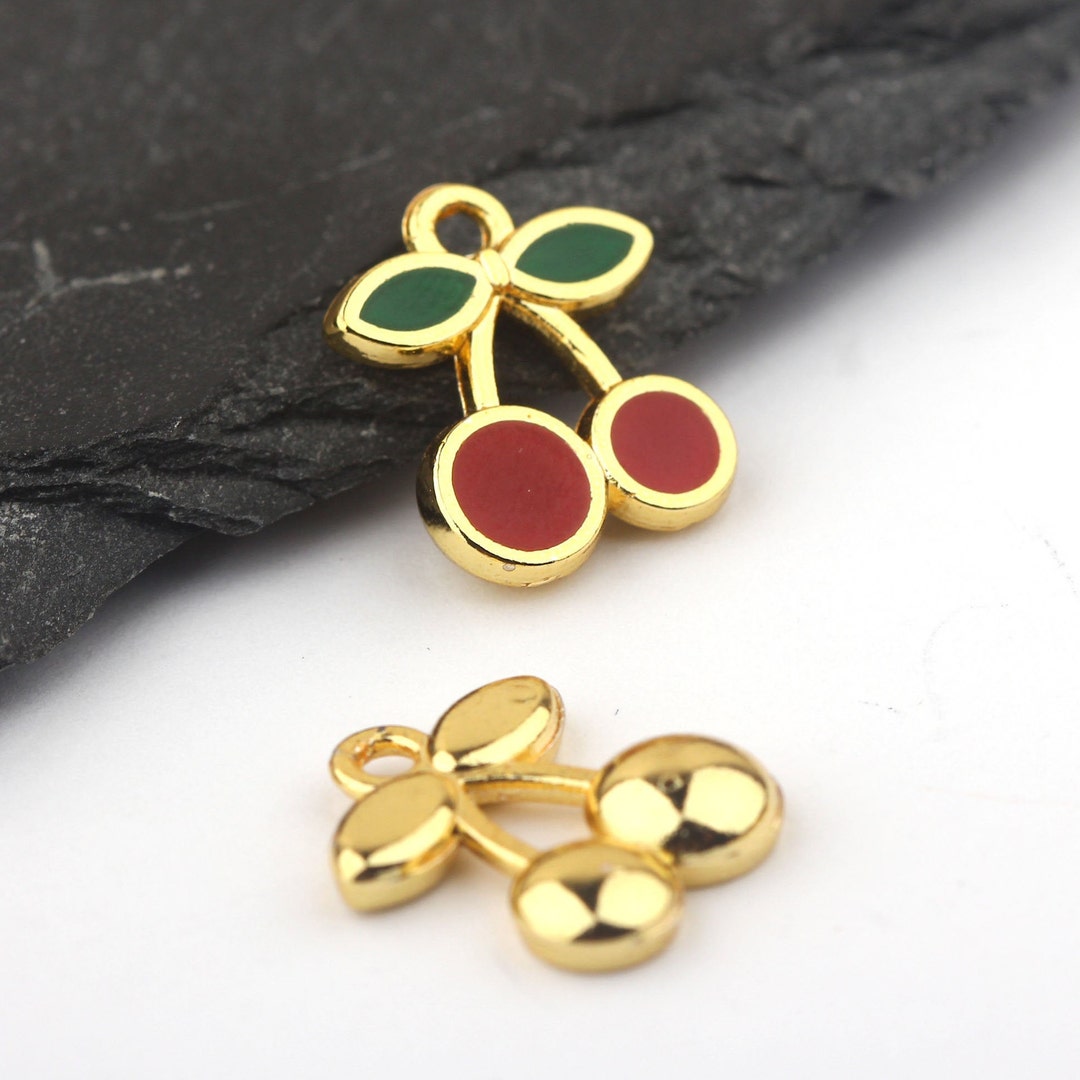 Enamel Cherry Charms, Mini Fruit Pendants, Enamel Cherry Dangles ...