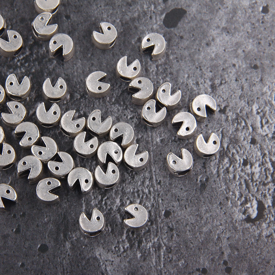 Silver Pac-man Beads, Pac-man Slider Beads, Game Character Beads, 6 ...
