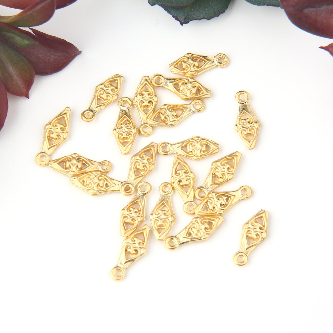 Gold, Mini Diamond Shaped Charms, Mini Heart Charms, Jewelry Supplies ...