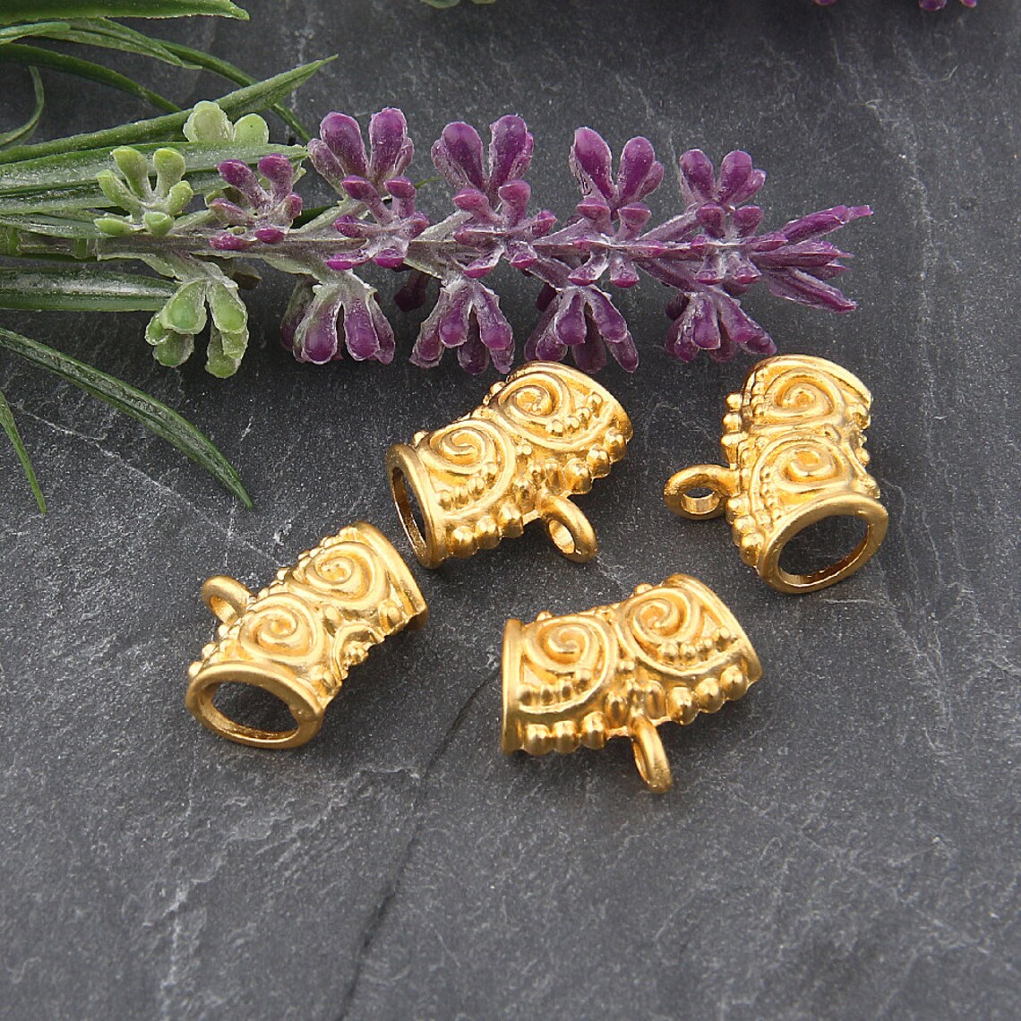Gold Pendant Bails, Swirl Fretwork Bails, Scarf Bails, Charm Bails, 4 ...