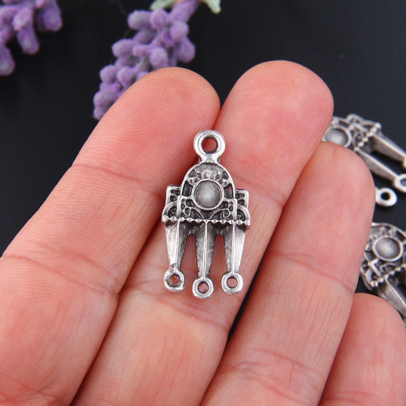 Triple Loop Connector, Tribal Multi Loop Link, Antique Silver Plated, 4 ...