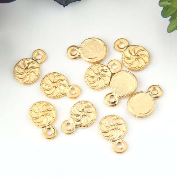 10 Gold Round Mini Charms Mini Dangles Bracelet Charms | Etsy