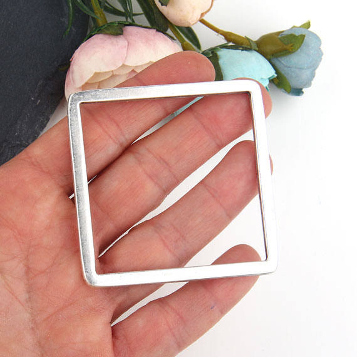 Large Square Loop Connector Pendant, Silver Square Pendant, Closed Loop ...