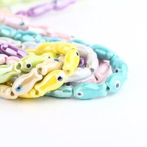 3 Ceramic Fish Beads, Ceramic Evil Eye Beads, Fish Beads, Handmade ...