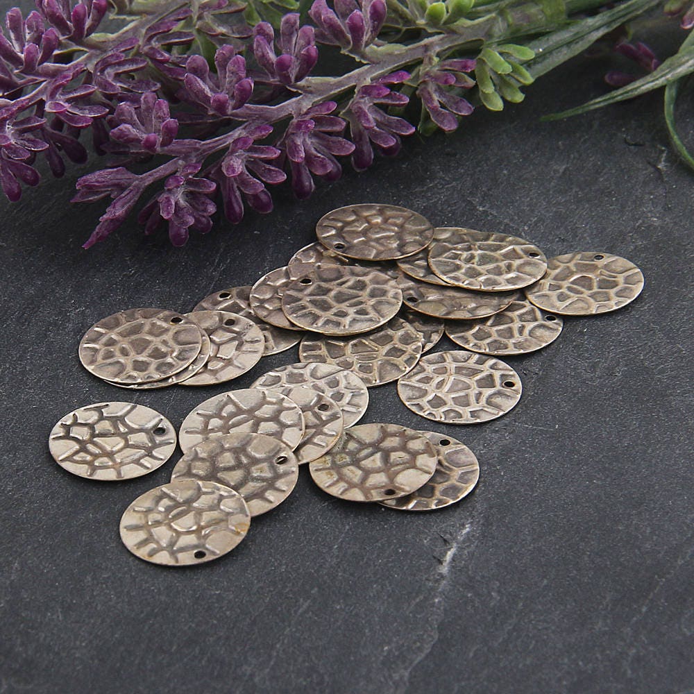 Silver Textured Round Thin Coin Charms Thin Disc Charms | Etsy