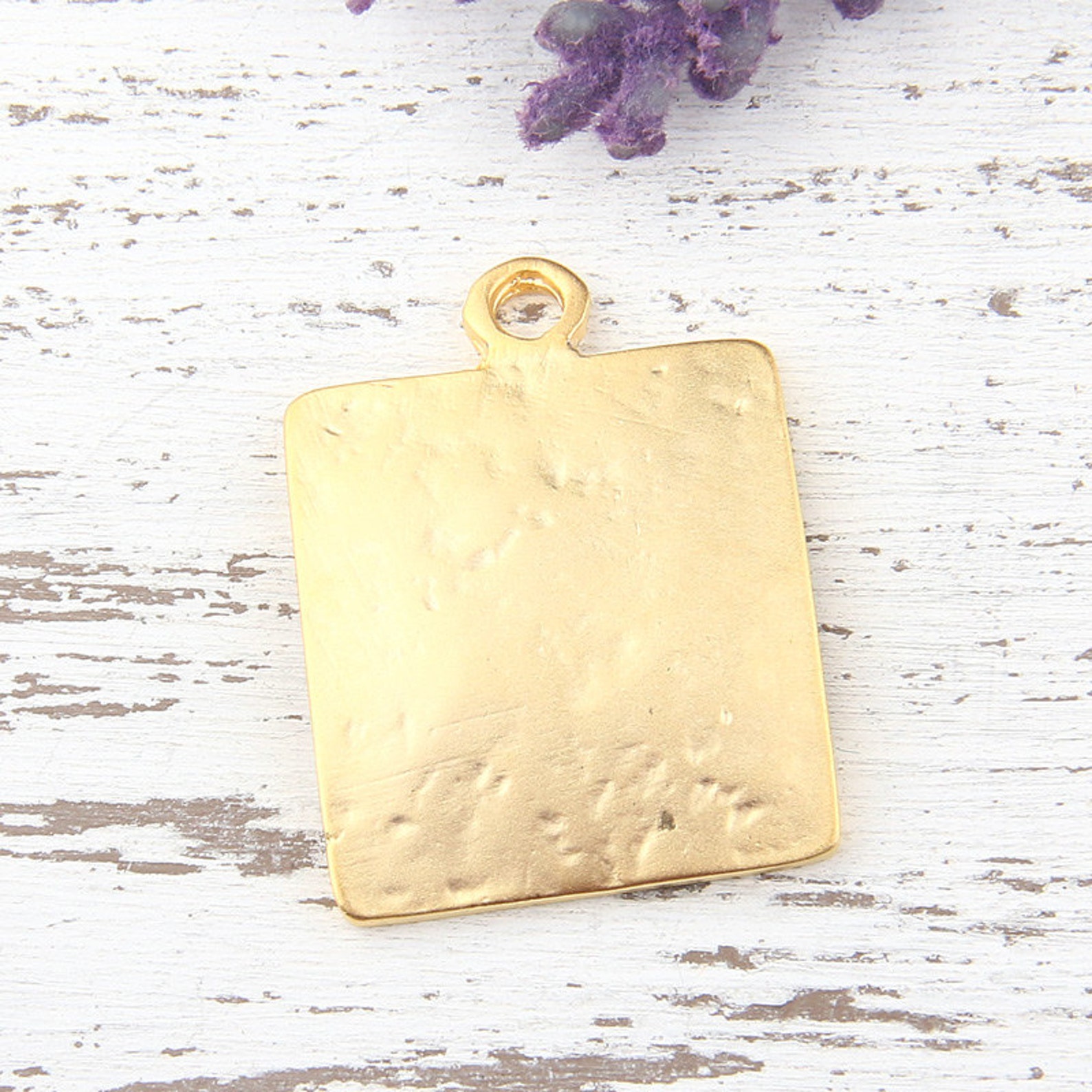 Textured Square Pendant Square Charm Gold Square Pendant - Etsy