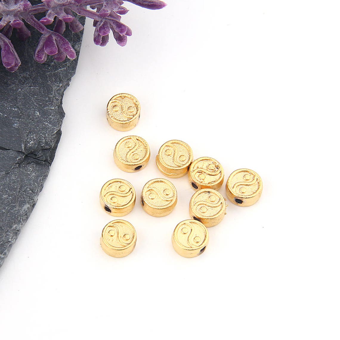 Gold Ying/yang Beads Flat Ying/yang Beads Double Sided 10 | Etsy