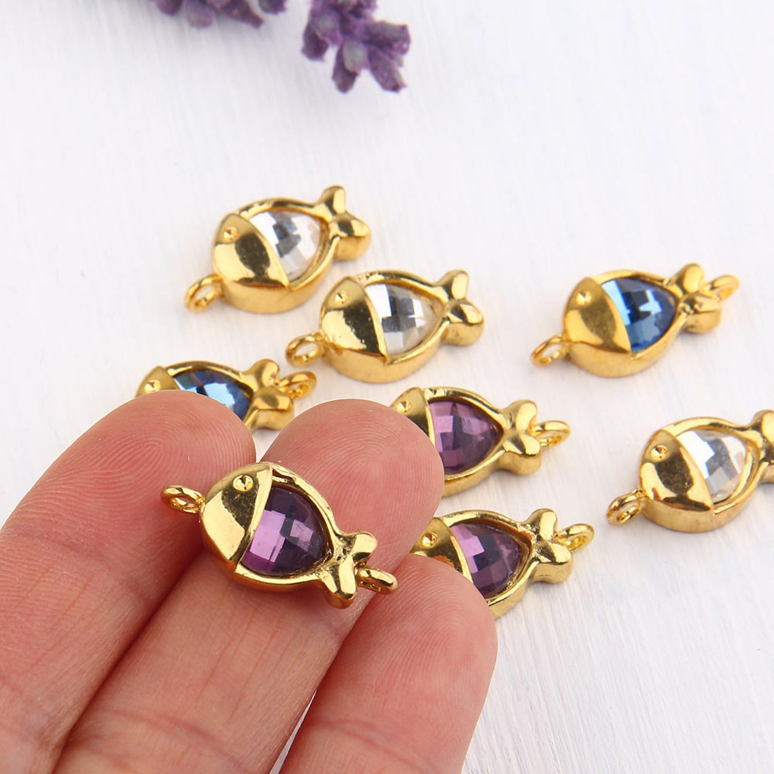 Blue Gold Fish Connector Fish Link Animal Jewelry Supplies | Etsy