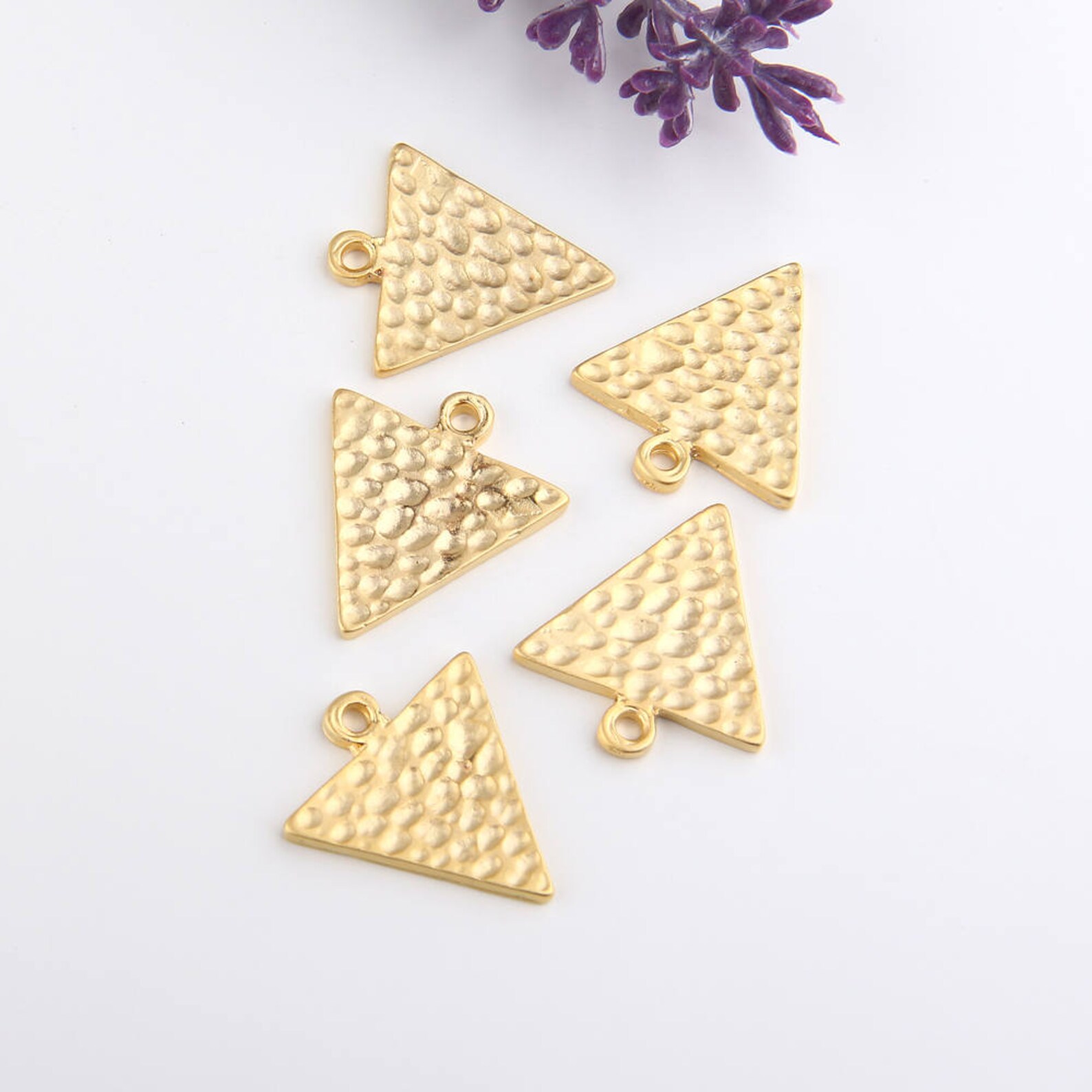 Hammered Triangle Pendants, 22k Gold Plated, Triangle Charms, Geometric ...