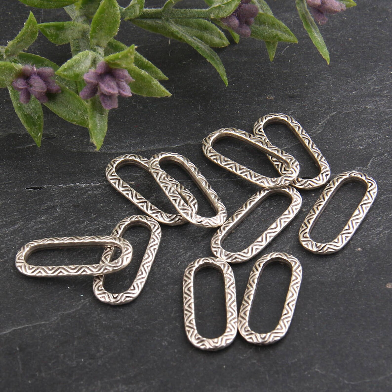 Silver Textured Oval Ring Connectors Oval Jump Rings 10 | Etsy