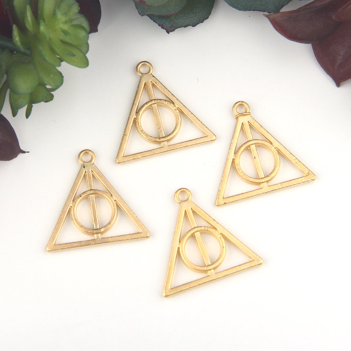 Gold Triangle Charm Pendants Circle In Triangle Abstract Pendants